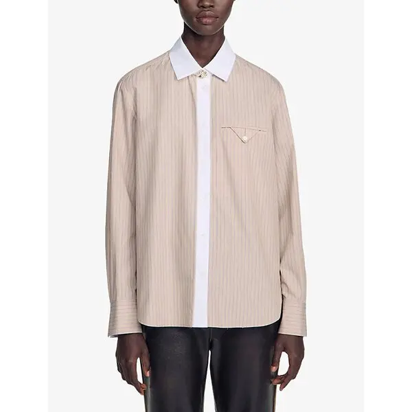 Sandro Contrast-collar Striped Cotton Shirt