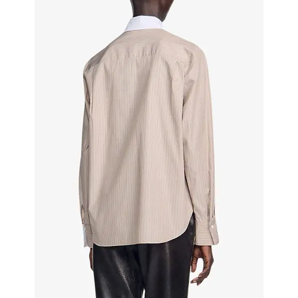 Sandro Contrast-collar Striped Cotton Shirt