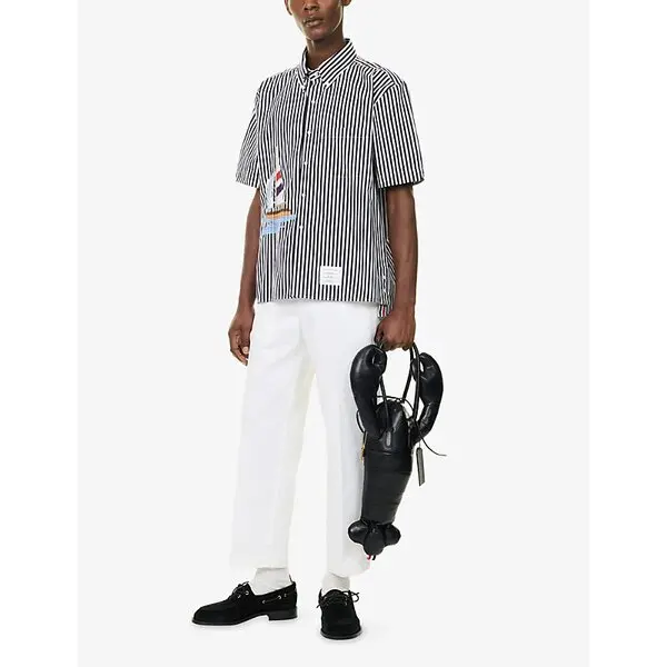 Thom Browne Sailboat-embroidered Striped Cotton Shirt