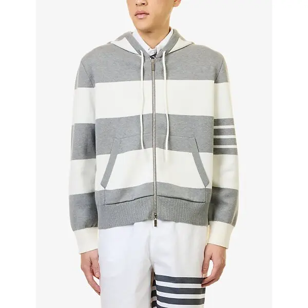 Thom Browne Striped Cotton-blend Hoodie - Lt Grey