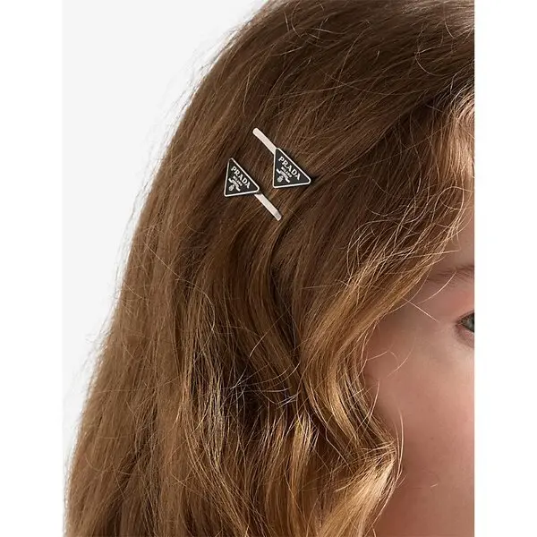 Prada Triangle Logo Metal Hair Clips
