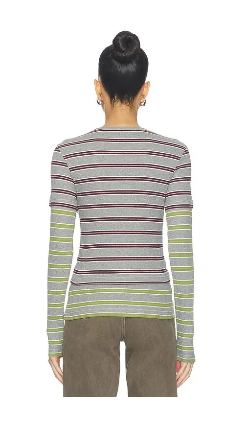 GANNI Soft Cotton Rib Long Sleeve Double Layer Top In . Also