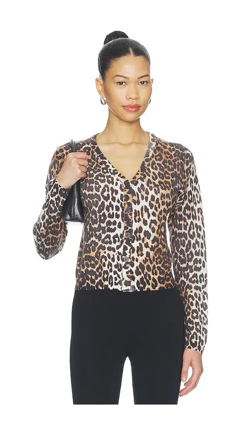 GANNI Printed Merino Cardigan In . Also