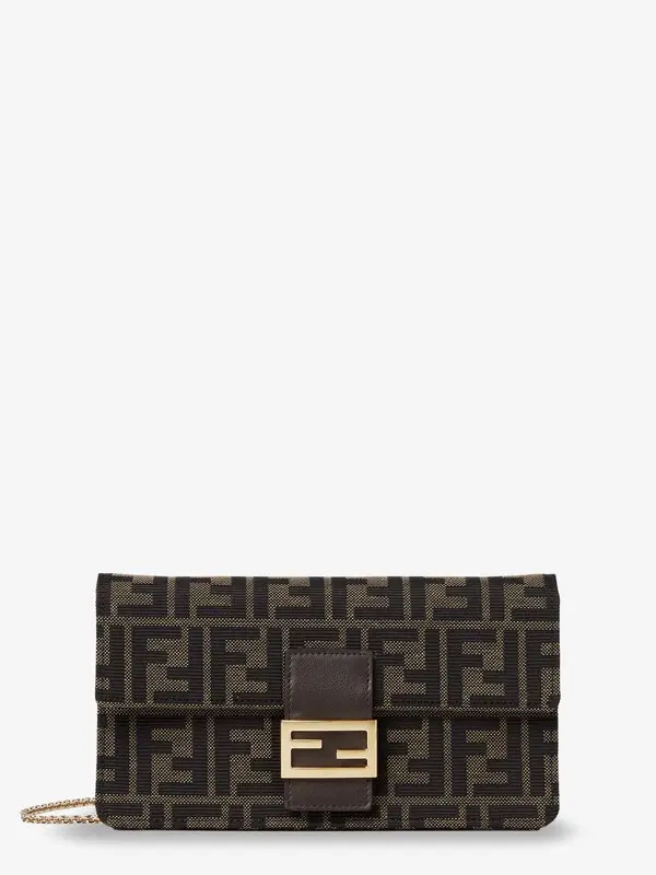 Fendi Wallet On Chain Tube Ff Zucca Fabric Crossbody Bag - Brown