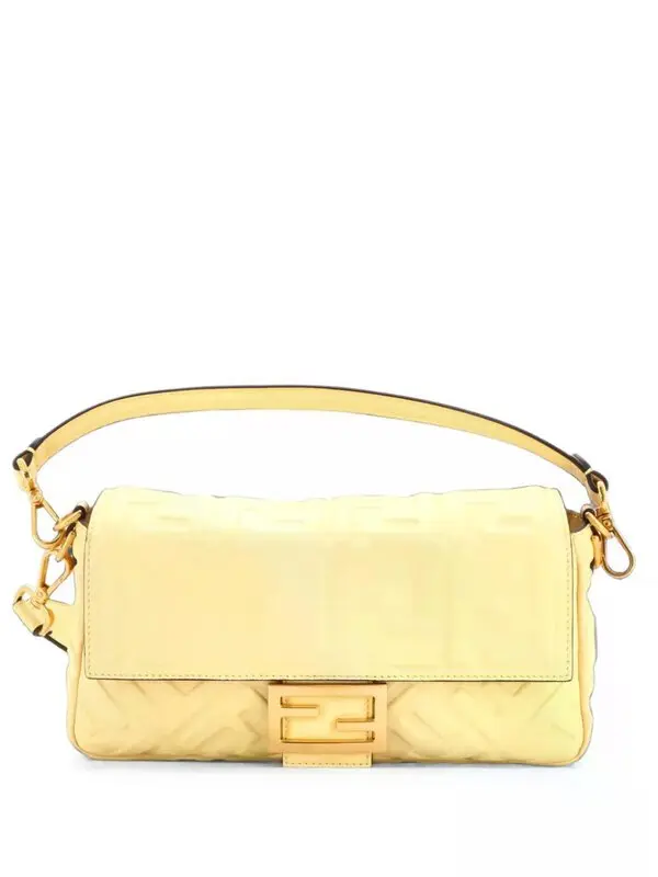 Fendi Baguette Nm Embossed Leather Medium Crossbody Bag - Yellow