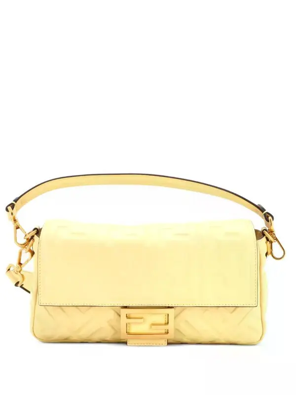 Fendi Baguette Nm Embossed Leather Medium Crossbody Bag - Yellow