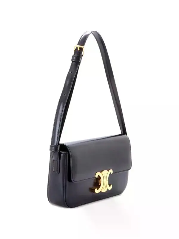 Celine Triomphe East-west Shoulder Bag In Smooth Calfskin - Black