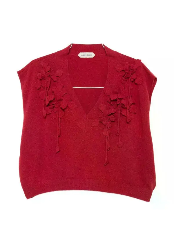 Alberta Ferretti Floral-appliqué V-neck Sweater