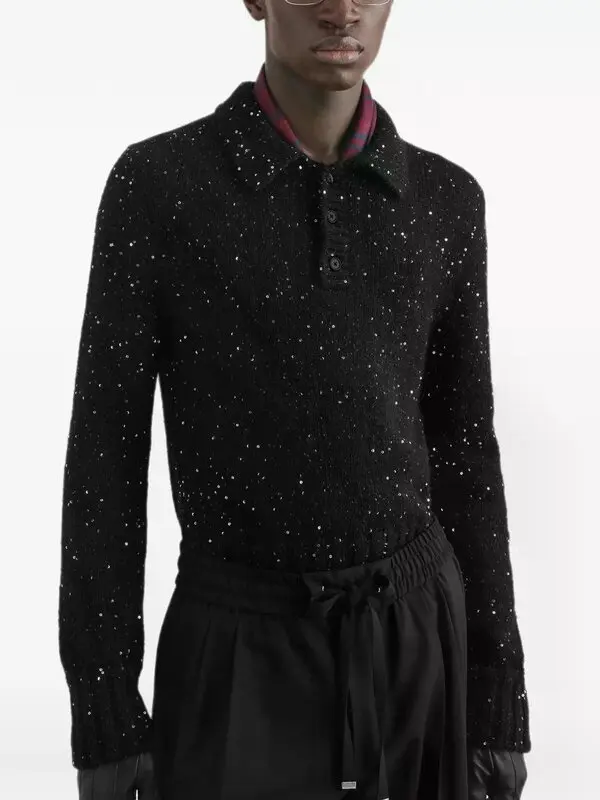 Dolce & Gabbana Sequined Knit Polo Shirt