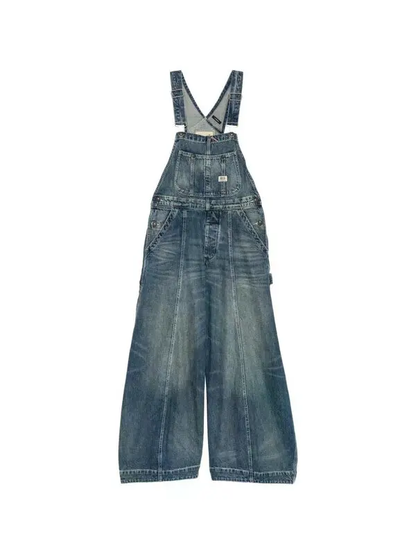 R13 Faded-effect Wide-leg Dungarees - Blue