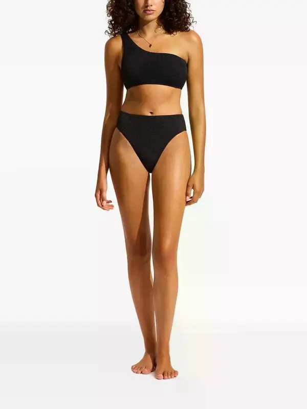 Seafolly Sea Dive Textured One-shoulder Bikini Top And High-waist Bottoms