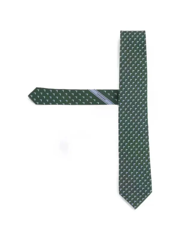 FERRAGAMO Shark Print Silk Tie - Green
