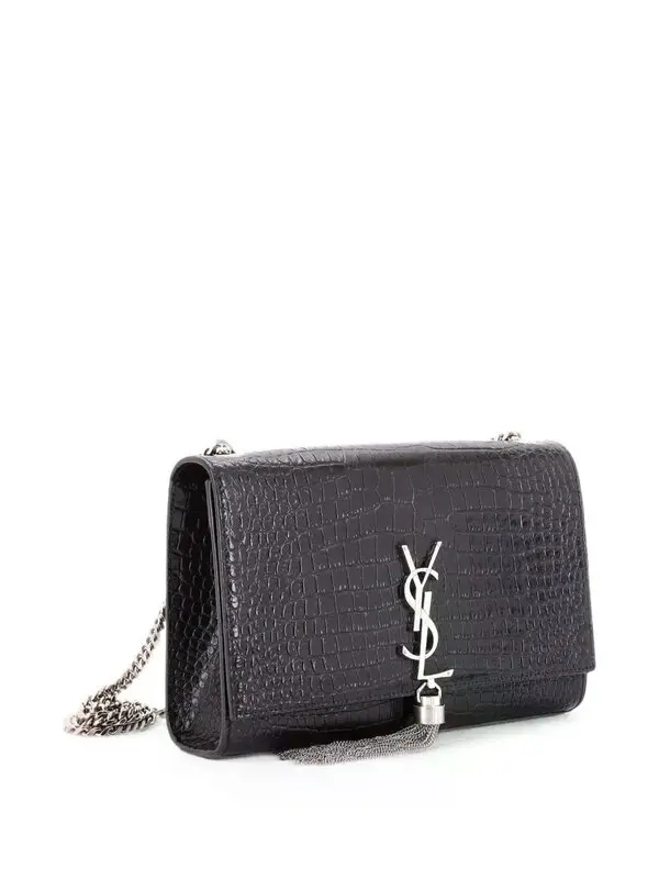Saint Laurent Classic Monogram Tassel Crocodile Embossed Leather Medium Crossbody Bag