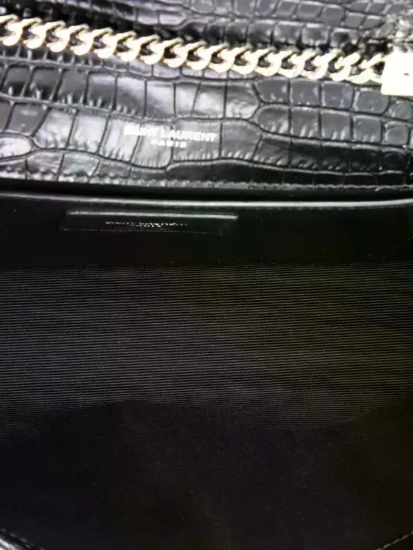 Saint Laurent Classic Monogram Tassel Crocodile Embossed Leather Medium Crossbody Bag