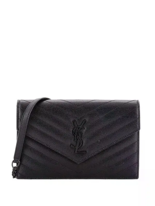 Saint Laurent Classic Monogram Wallet On Chain Matelasse Chevron Leather Small Crossbody Bag - Black