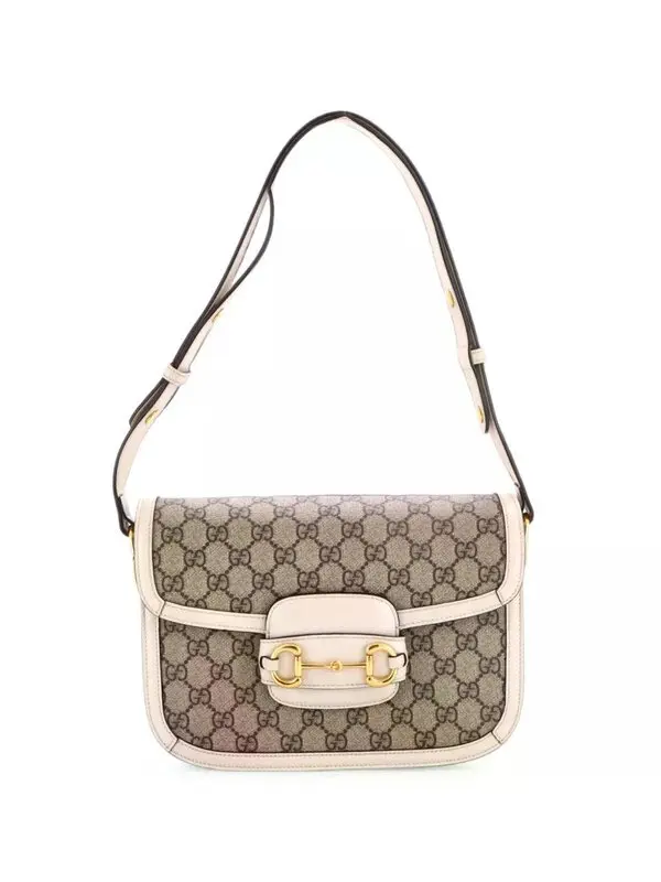 Gucci Horsebit 1955 Shoulder Bag Gg Coated Canvas With Leather Small Crossbody Bag - Brown
