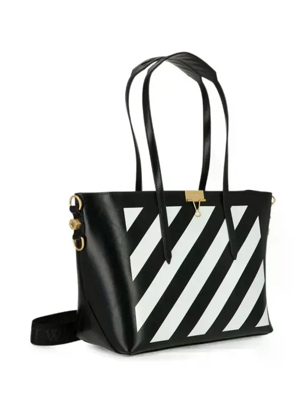 Off-White Diagonal-stripe Binder-clip Tote Bag