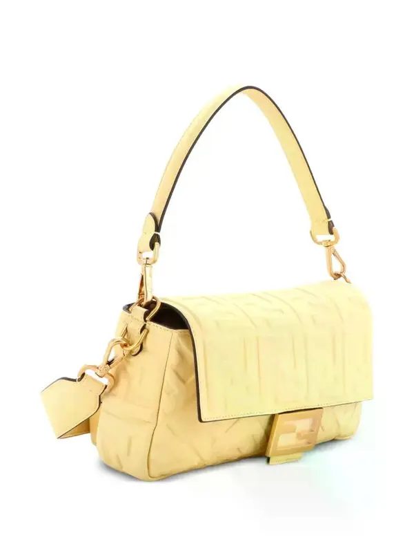 Fendi Baguette Nm Bag Zucca Embossed Leather Medium Crossbody Bag - Yellow