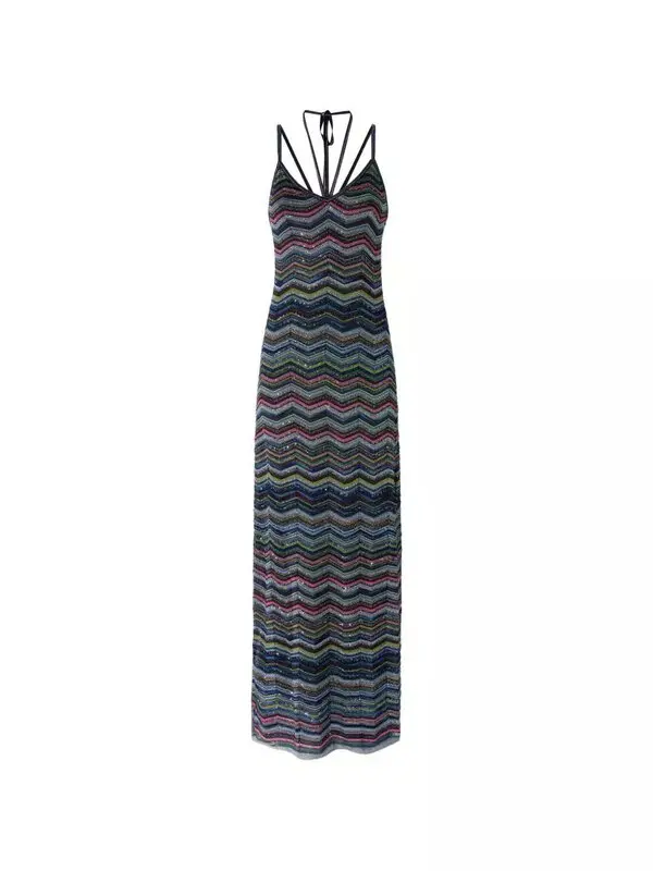 Missoni Long Chevron Knit Dress With Braided Straps - Blue