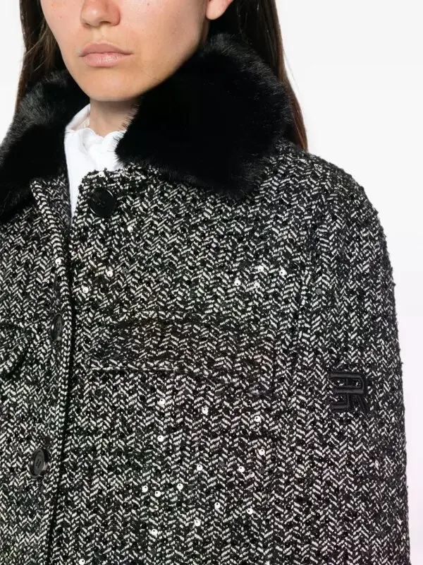 ERMANNO FIRENZE Sequin-embellished Herringbone Jacket