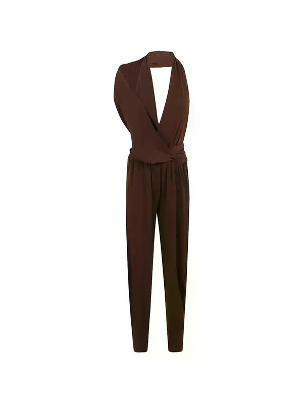 Andamane Astra Halterneck Draped Jumpsuit - Brown
