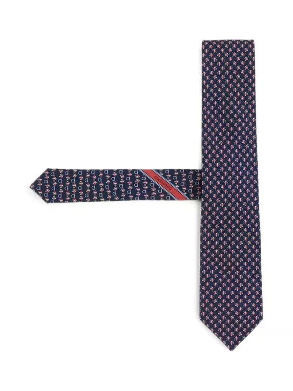 FERRAGAMO Mini Fish Print Silk Tie - Blue