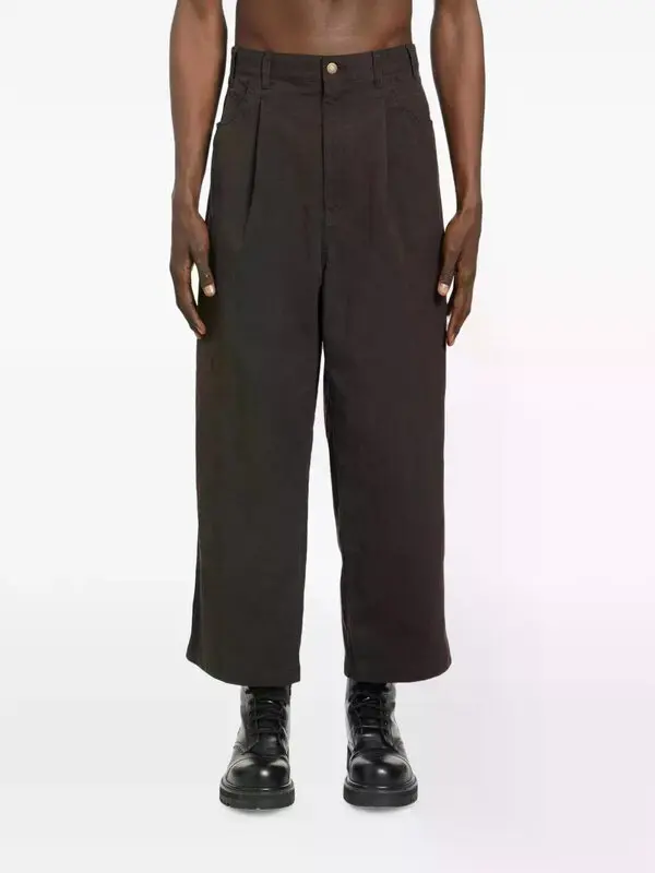 Comme Des Garçons Pleated Cotton Cropped Trousers - Brown