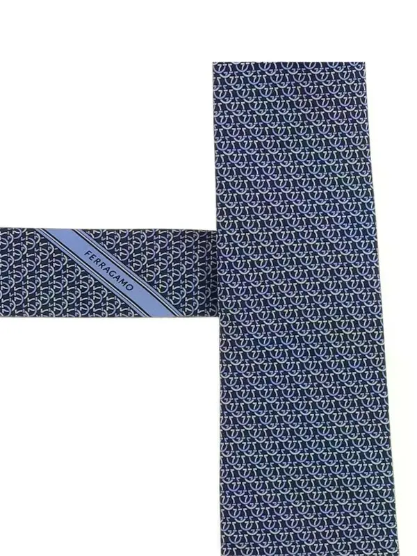 FERRAGAMO Gancini Links Print Silk Tie - Blue