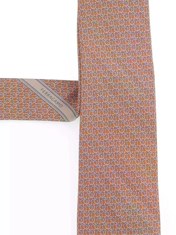 FERRAGAMO Gancini Links Print Silk Tie - Orange