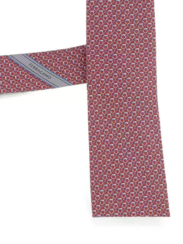 FERRAGAMO Gancini Links Print Silk Tie - Red