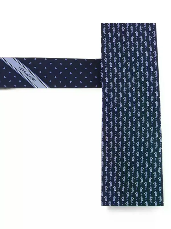 FERRAGAMO Seahorse Print Silk Tie