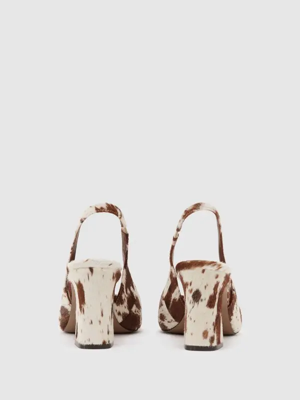 REISS Leather Cow-print Slingback Court Shoes