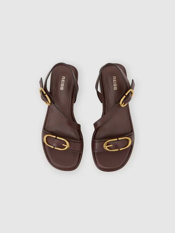 REISS Leather Double-buckle Flatform Sandals - Chocolate