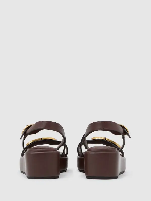 REISS Leather Double-buckle Flatform Sandals - Chocolate