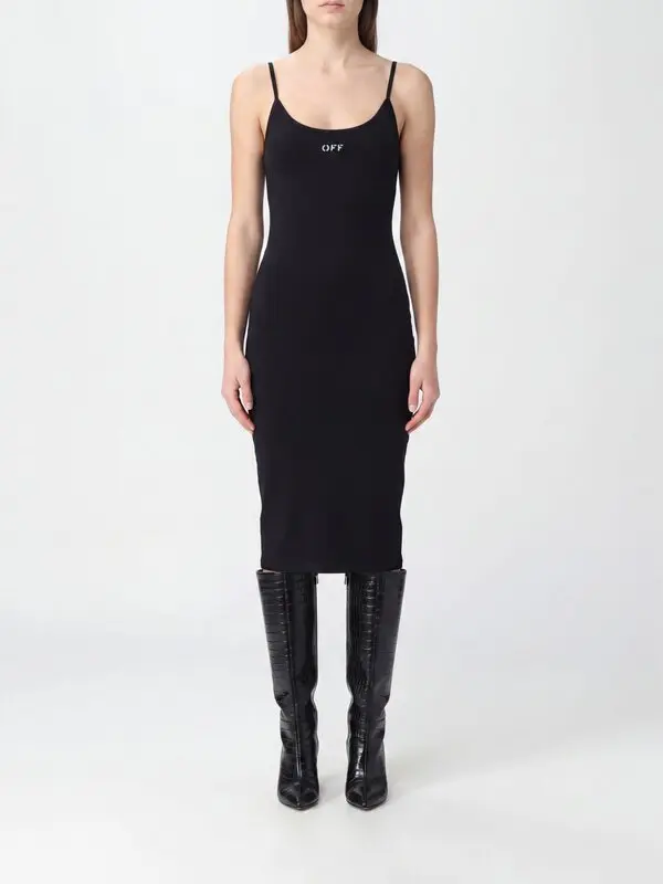 Off-White Slim Fit Stretch-jersey Midi Sheath Dress With U-neck