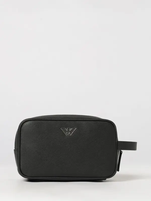 Emporio Armani Regenerated Leather Travel Beauty Case With Eagle Logo - Black