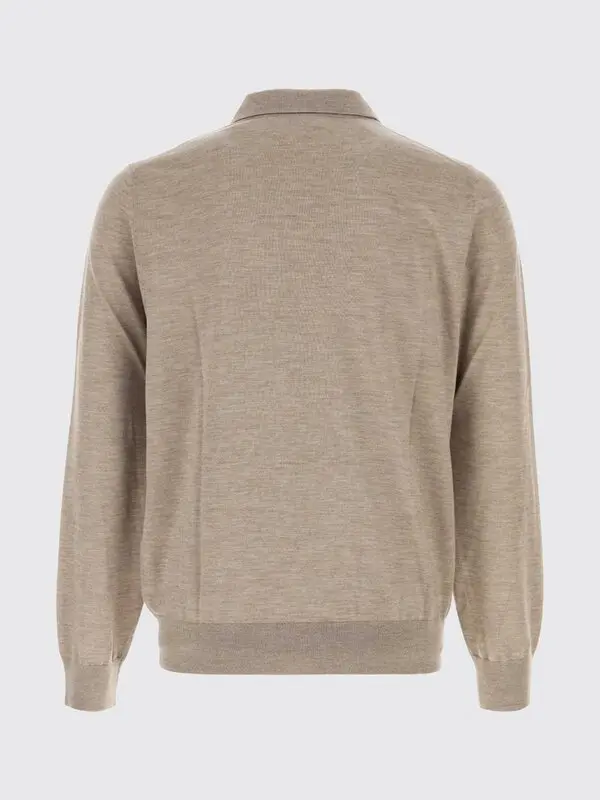 Brioni Long-sleeved Polo Shirt In Cashmere And Silk - Beige