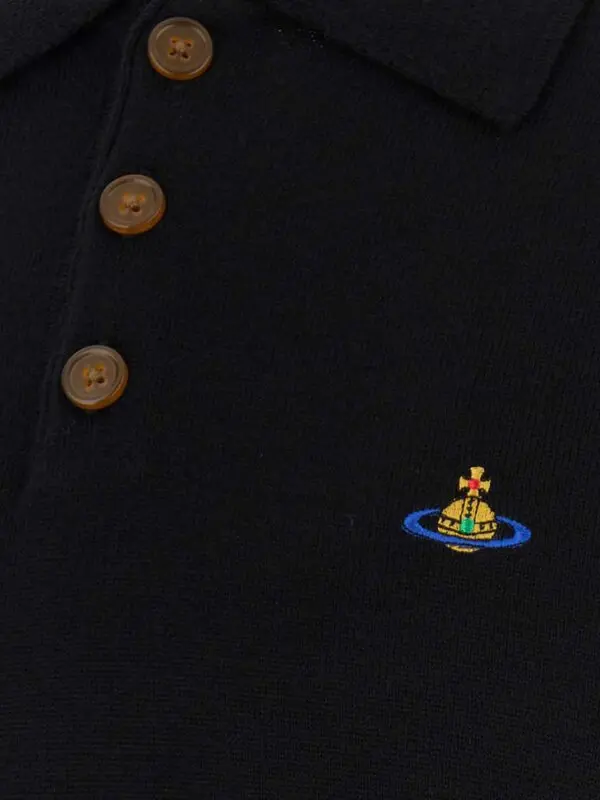 VIVIENNE WESTWOOD Mark Long-sleeved Wool Knit Polo Shirt With Embroidered Orb Logo - Black