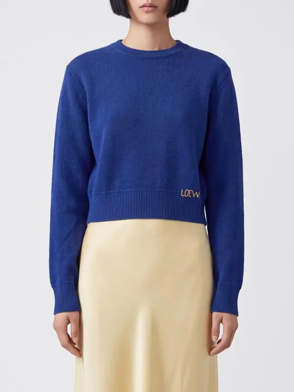 Loewe Long-sleeved Wool Crewneck Sweater With Contrast Logo - Blue