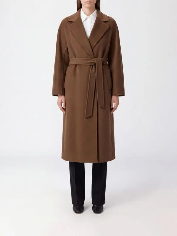 Max Mara Long Virgin Wool Robe Coat With Waist Tie-belt