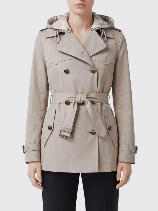 Burberry Foxfield Short Hooded Double-breasted Trench Coat In Cotton