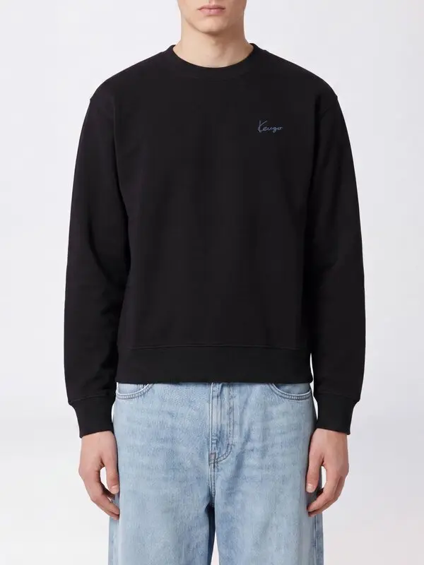 Kenzo Crewneck Cotton Sweatshirt With Contrast Logo Print On The Chest - Black