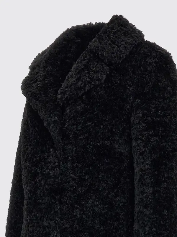 Herno Knee-length Single-breasted Faux Fur Coat With Lapel Collar - Black