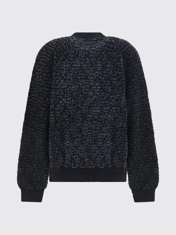Balmain Cropped Bouclé Bomber Jacket With Zip Closure And Welt Pockets