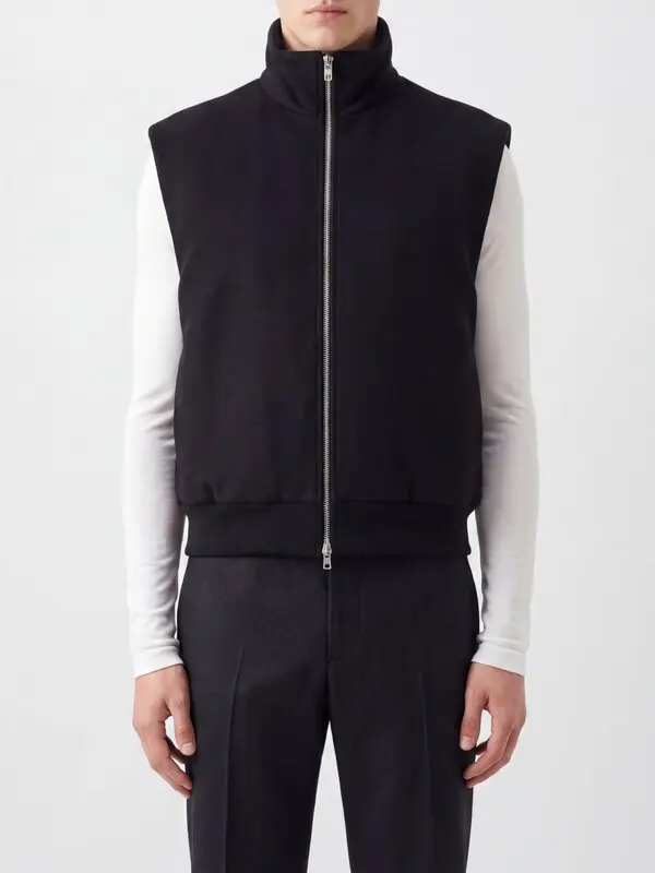 JIL SANDER Virgin Wool Bomber Vest With High Neck And Zip Closure