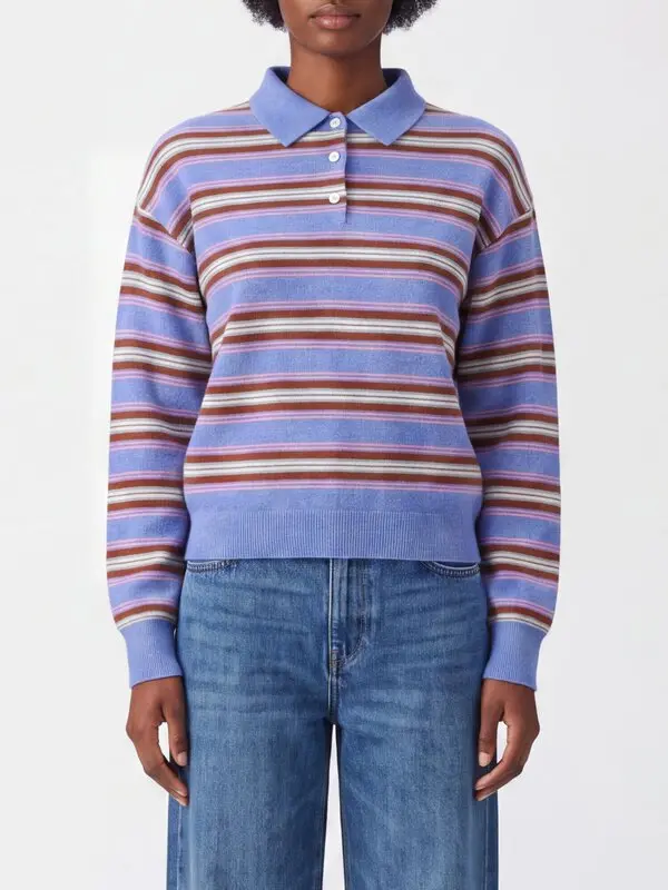 Guest In Residence Striped Cashmere Long-sleeve Slim Fit Polo Sweater - Blue 1