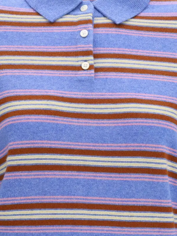 Guest In Residence Striped Cashmere Long-sleeve Slim Fit Polo Sweater - Blue 1