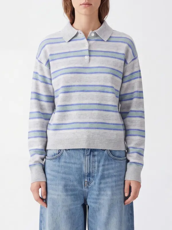 Guest In Residence Striped Cashmere Long-sleeve Slim Fit Polo Sweater - Blue