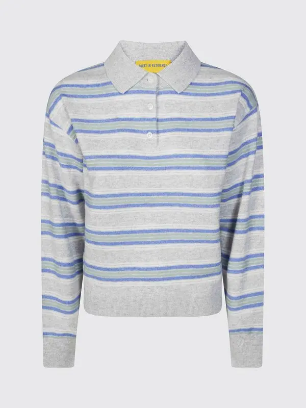 Guest In Residence Striped Cashmere Long-sleeve Slim Fit Polo Sweater - Blue