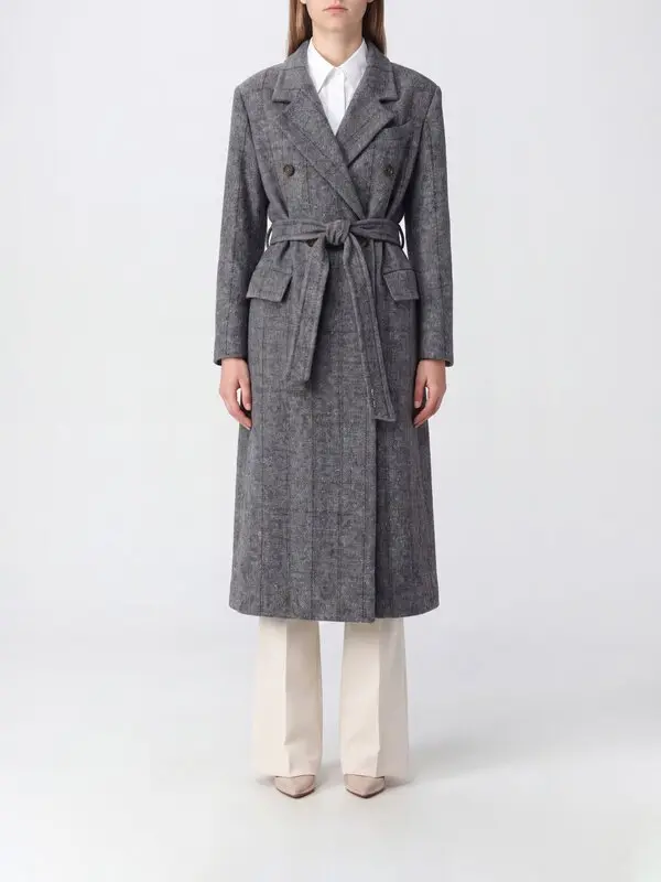 Brunello Cucinelli Checked Belted Overcoat